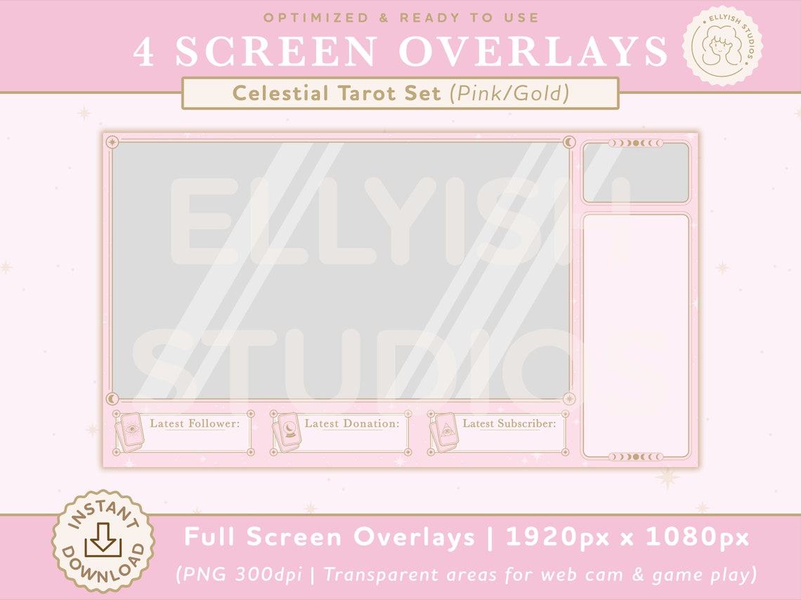 4 Full Screen Overlay | Magical Celestial Tarot Card | Pink and Gold ...