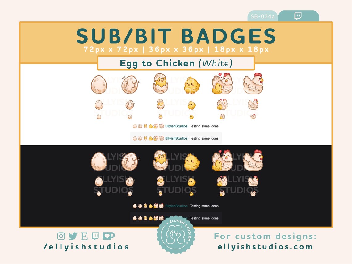 6 Egg White Chicken Twitch Sub Badges | Fluffy Fat Cute Chick | Baby ...