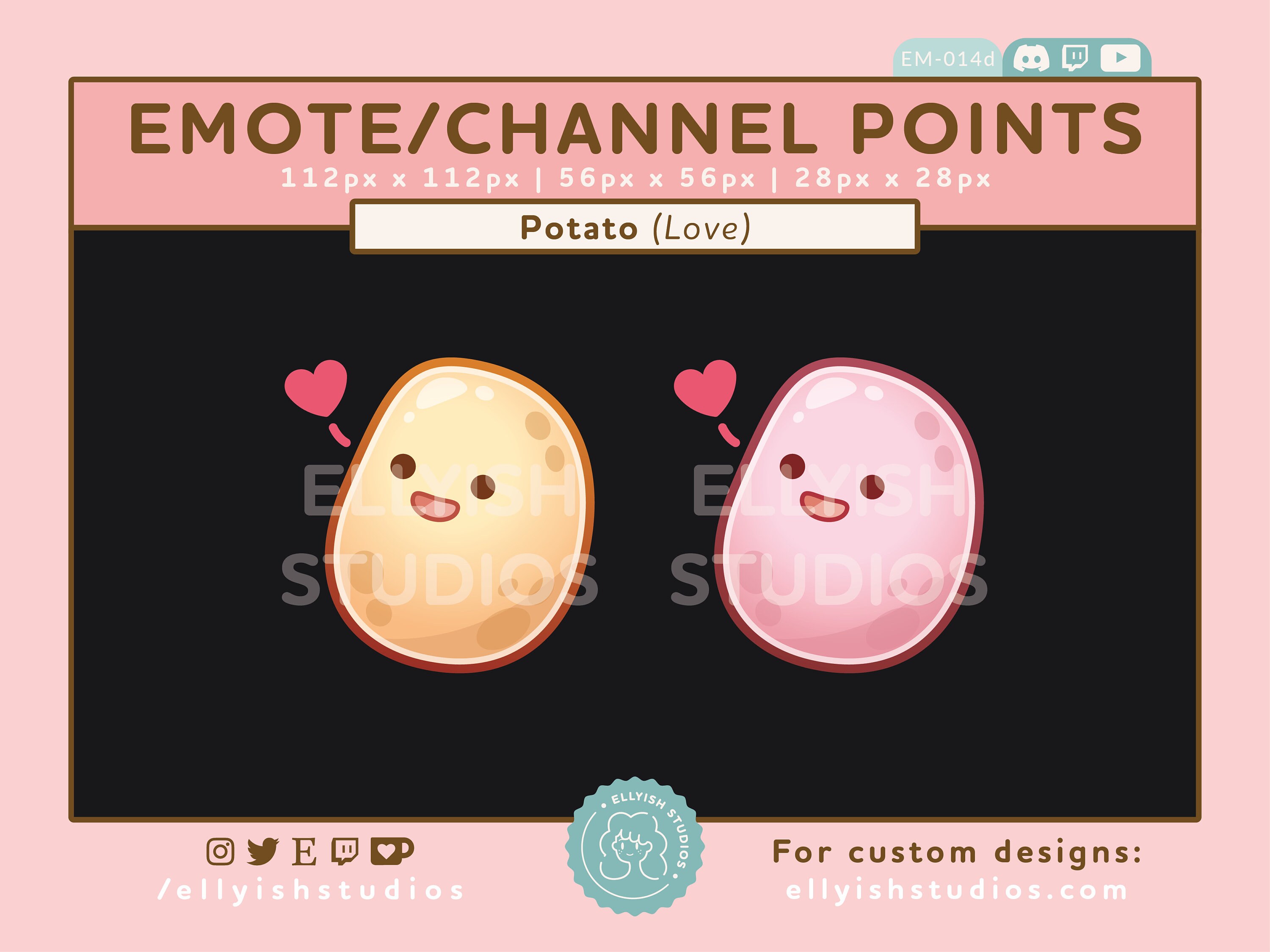 Cute Happy Love Potato Emote | Spud Boiled Tato | P2U Channel Points ...