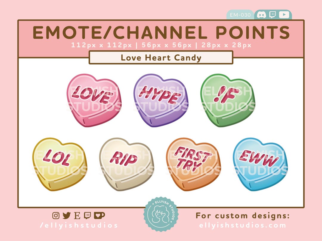 Candy Heart Love Emotes Channel Points| Discord Twitch | Valentines ...