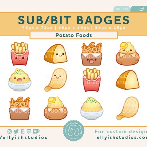 Cute Potato Food Twitch Sub Badges Set of 6 With 2 Versions - Etsy