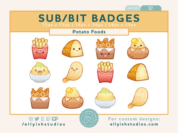 Cute Potato Food Twitch Sub Badges Set of 6 With 2 Versions - Etsy Canada
