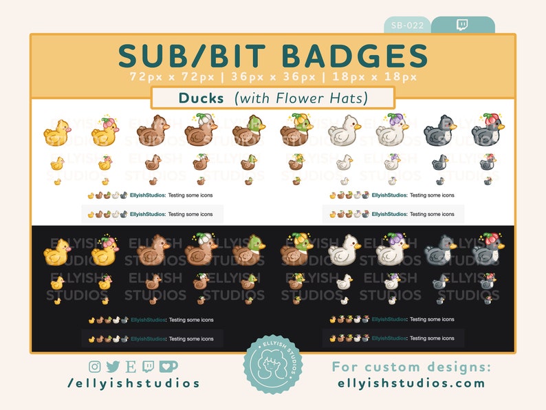 10 Ducks With Flower Hats Twitch Sub Badges | Duckling Cute Baby ...