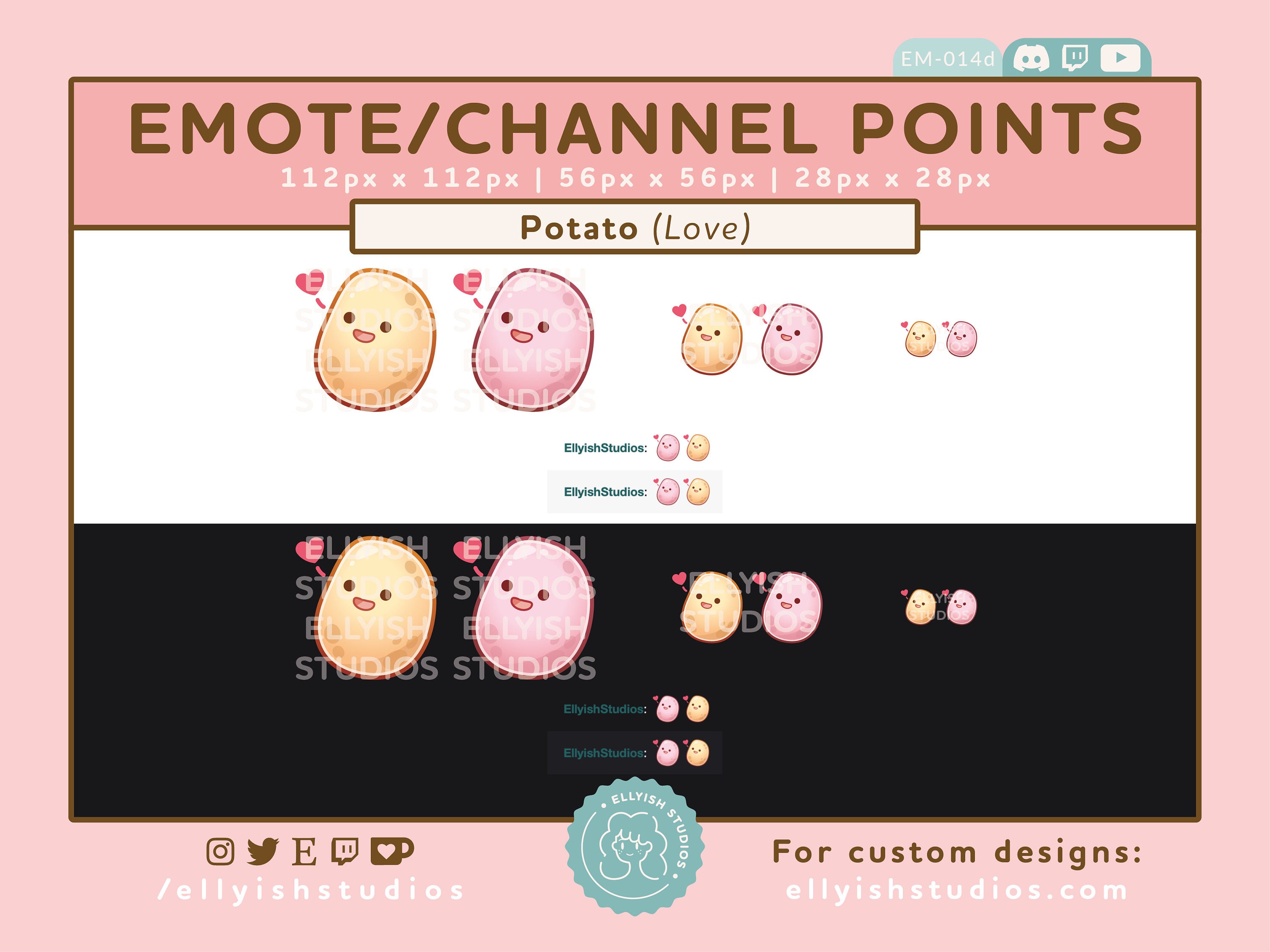 Cute Happy Love Potato Emote | Spud Boiled Tato | P2U Channel Points ...