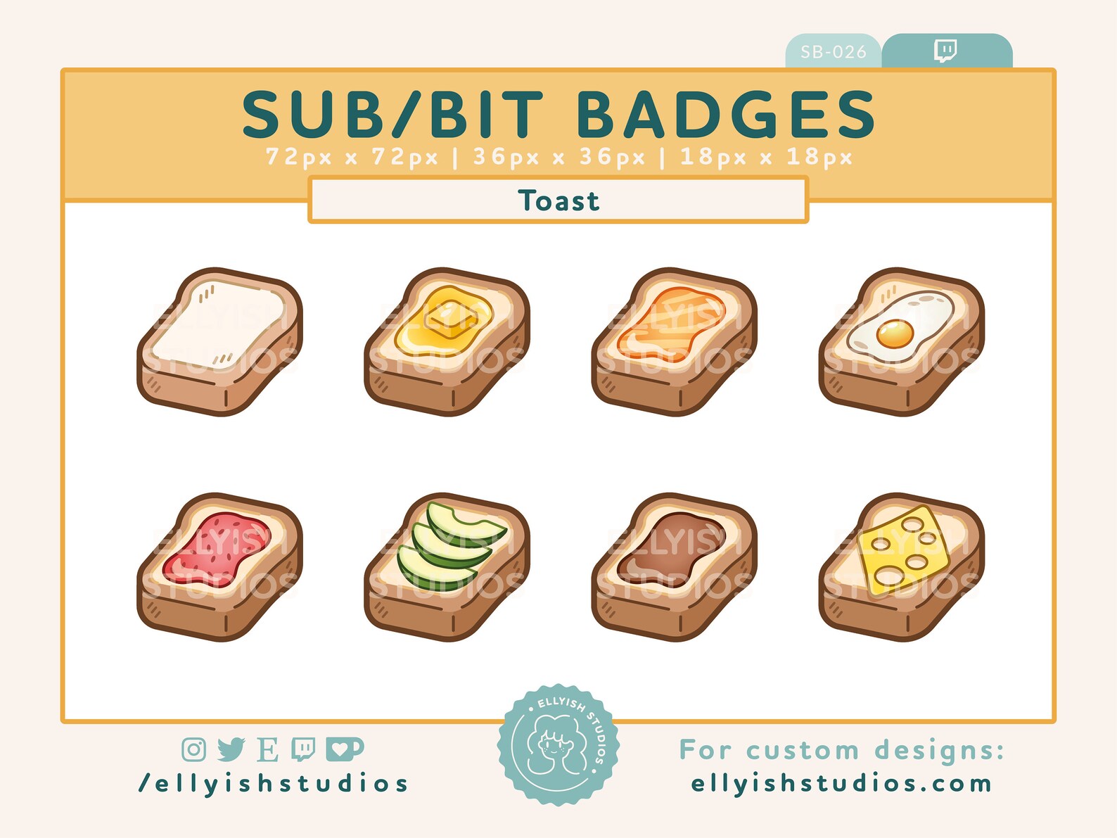 8 Toast Twitch Sub Badges | Food Bread | Cute Breakfast Egg Chocolate ...