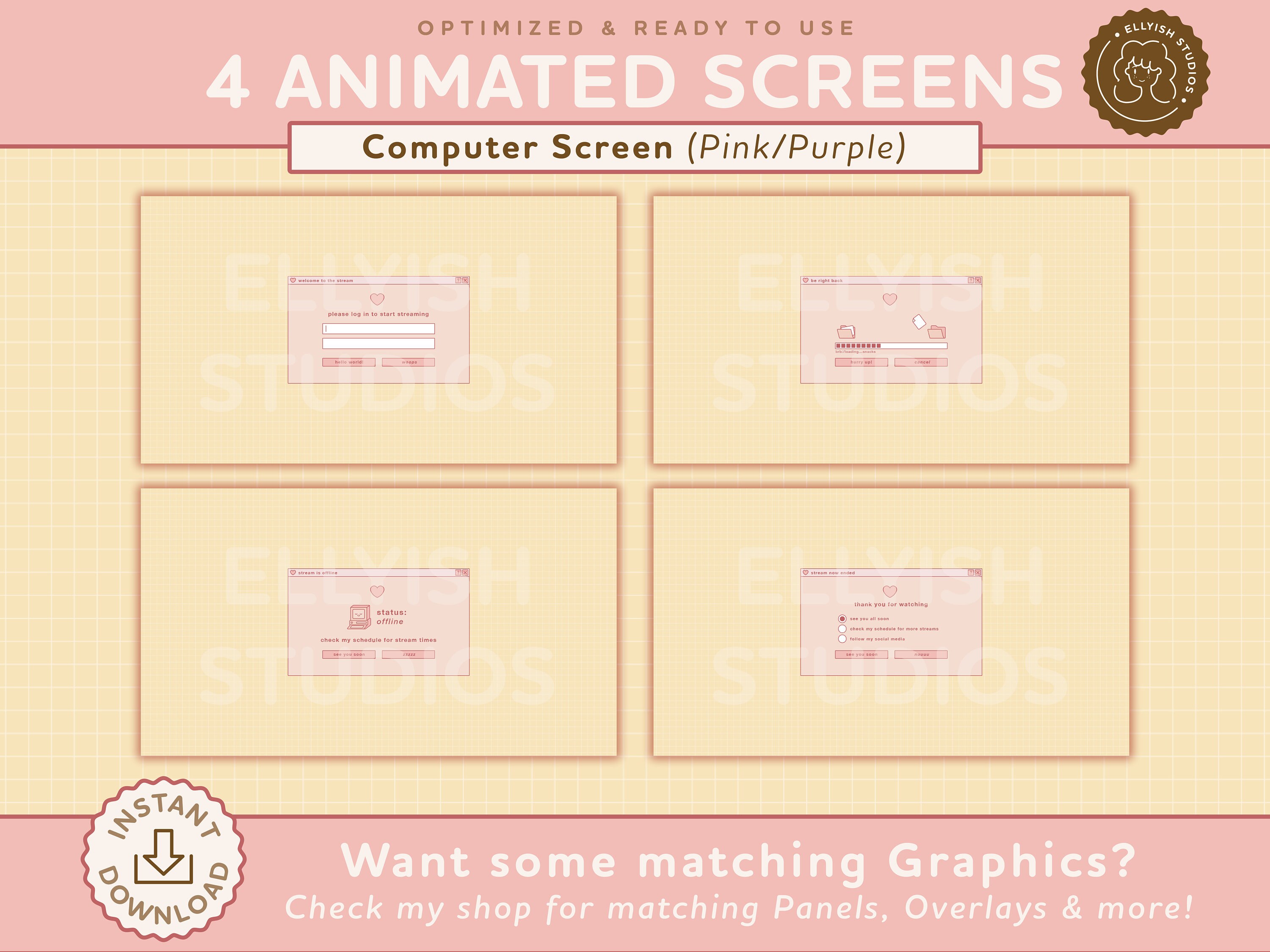 4 ANIMATED Pixel Computer Stream Screens Pastel Yellow & - Etsy UK