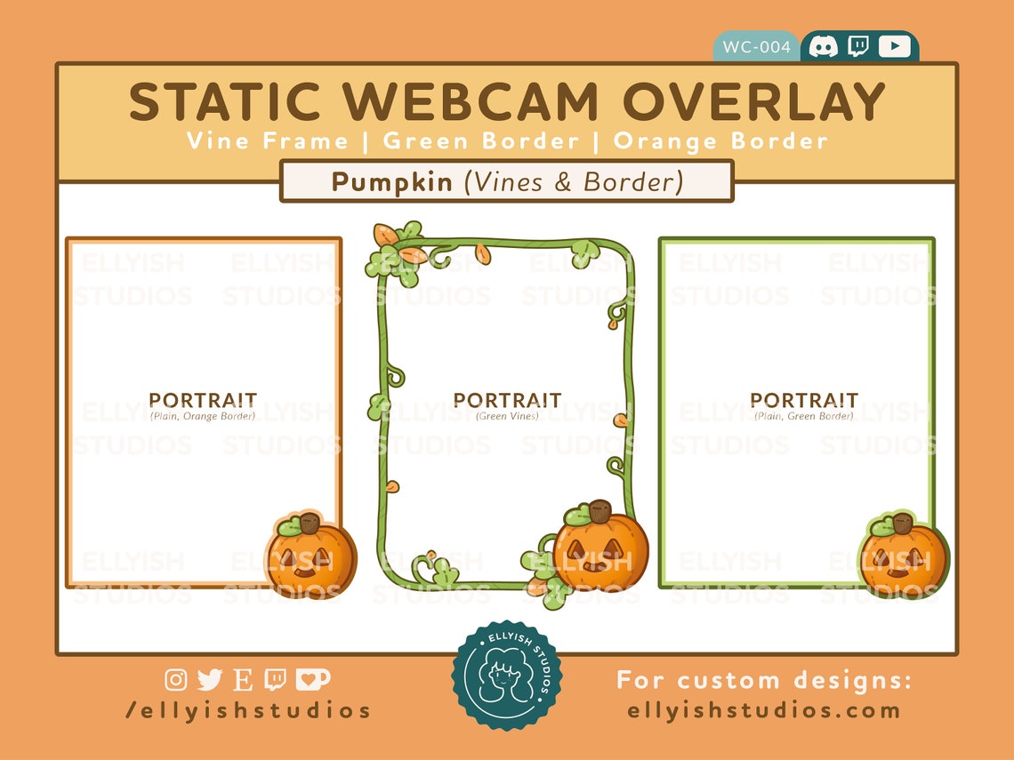 3 Cute Twitch Pumpkin Webcam Game Overlay | Border Frame | Halloween ...