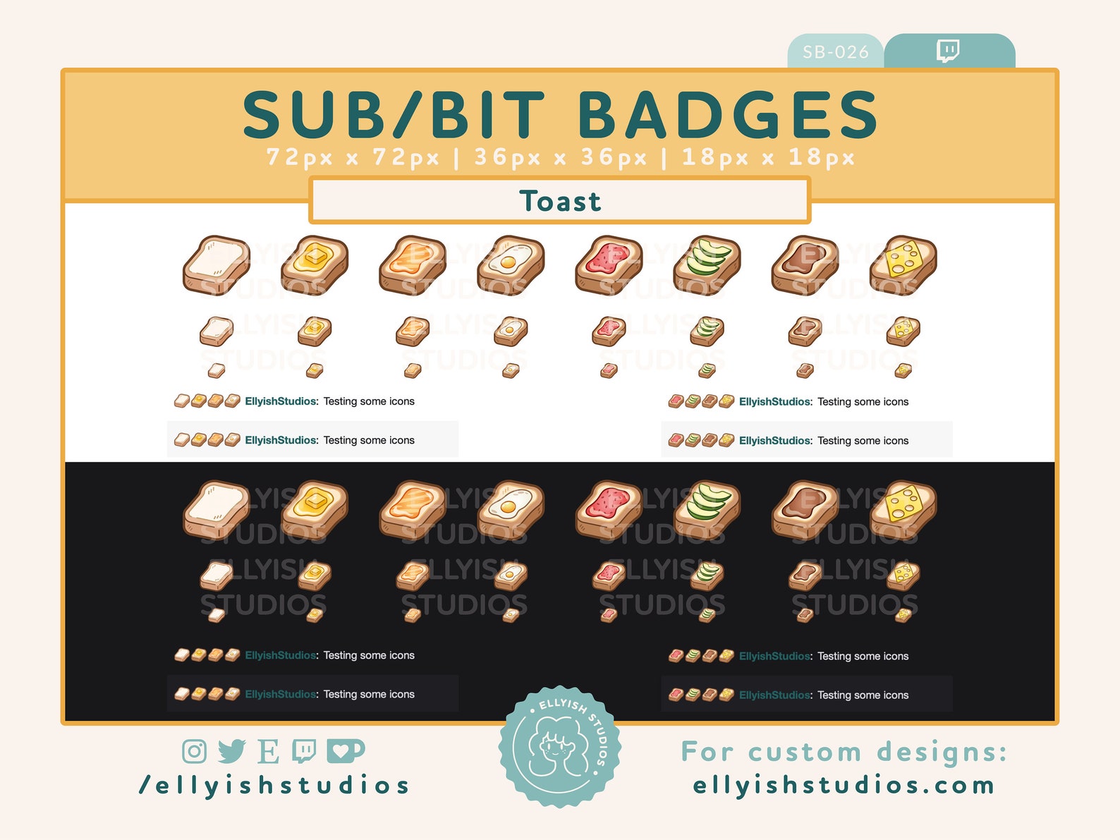 8 Toast Twitch Sub Badges | Food Bread | Cute Breakfast Egg Chocolate Cheese Jam Avocado ...