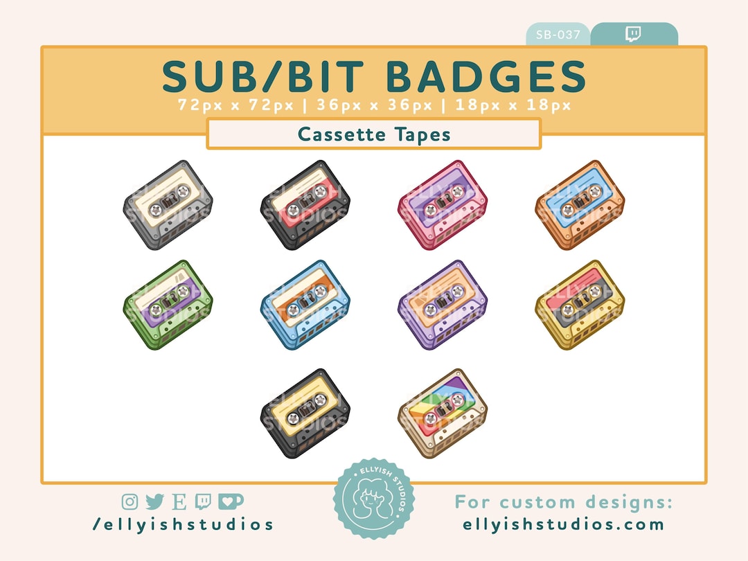 10 Cassette Tape Twitch Sub Badges | Audio Retro Y2K Vintage | Cheer ...