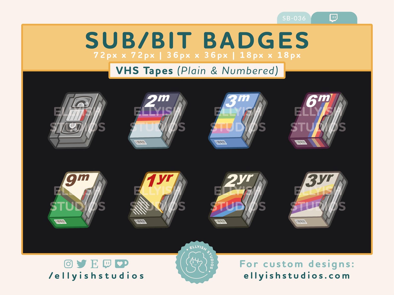 8 VHS Tape Twitch Sub Badges | Plain and Numbered | Retro 80's Y2K Vibe ...