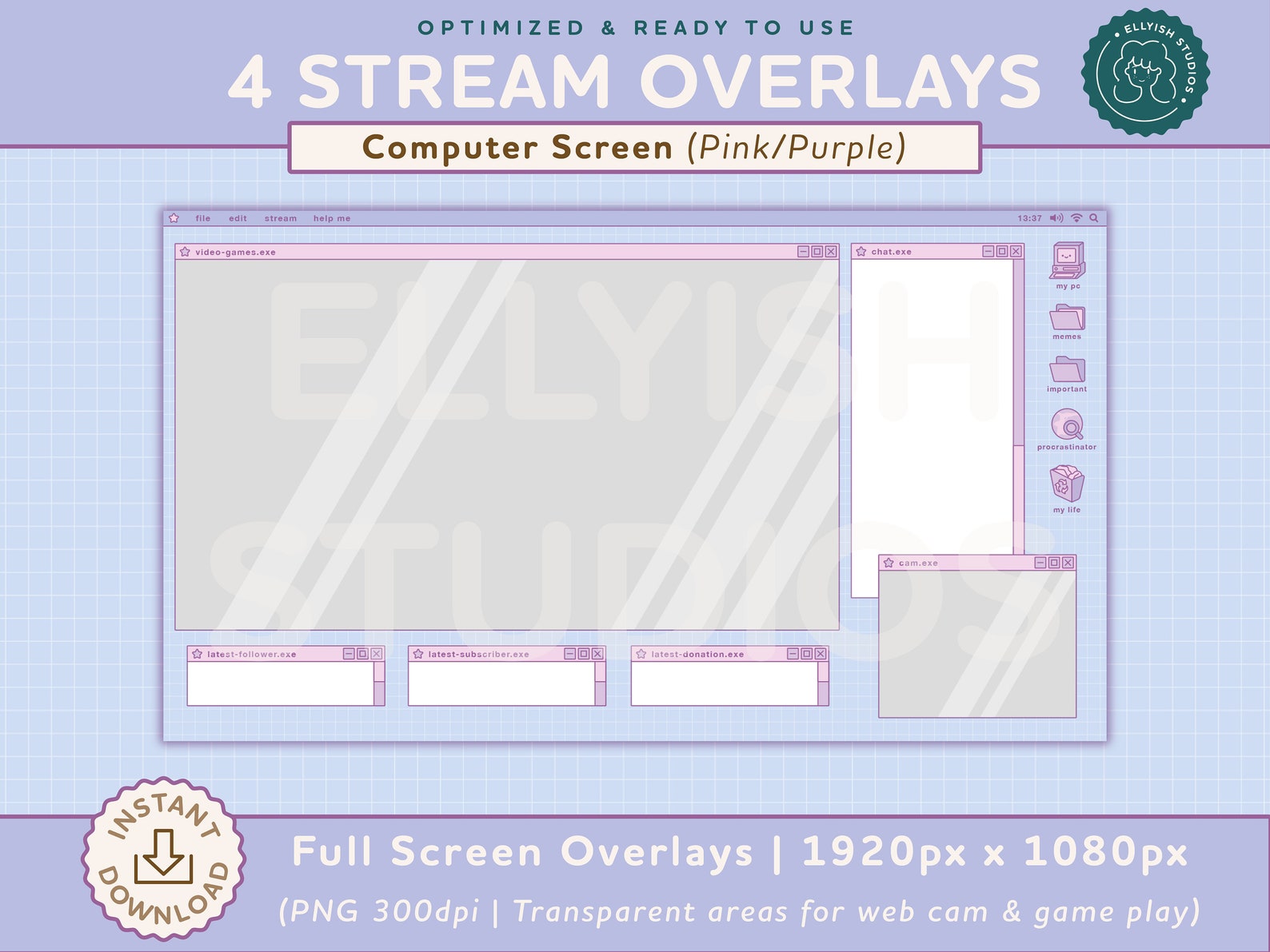Pixel Computer Twitch Animated Package Pastel Pink & Purple Aesthetic ...