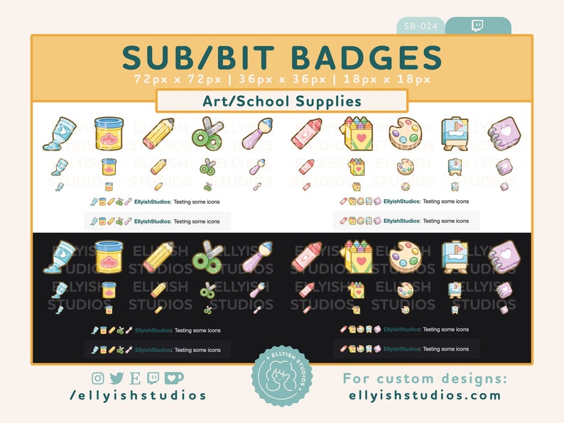 10 Art School Supplies Twitch Sub Badges | Creative Artist Crafts ...
