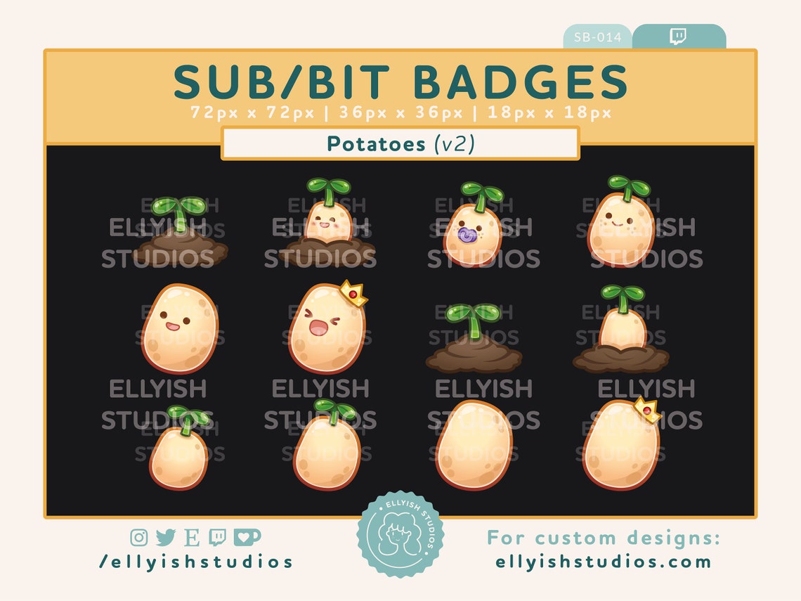 Cute Potato Twitch Sub Badges V2 | Set of 6 With 2 Versions Faces ...