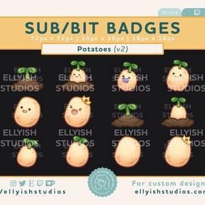Cute Potato Twitch Sub Badges V2 | Set of 6 With 2 Versions Faces ...