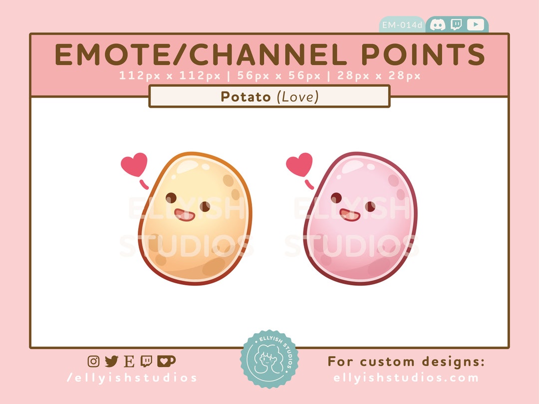 Cute Happy Love Potato Emote | Spud Boiled Tato | P2U Channel Points ...