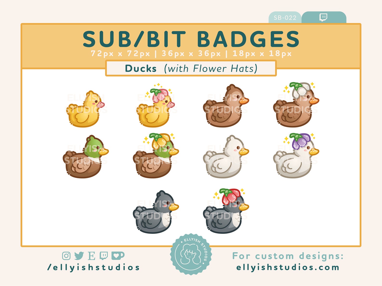 10 Ducks With Flower Hats Twitch Sub Badges | Duckling Cute Baby ...