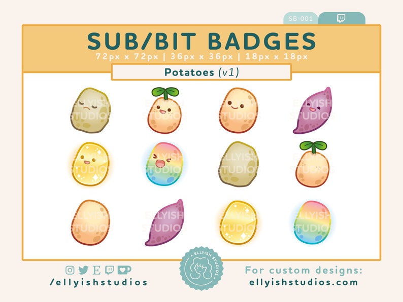 Cute Potato Twitch Sub Badges V1 | Set of 6 With 2 Versions Faces ...