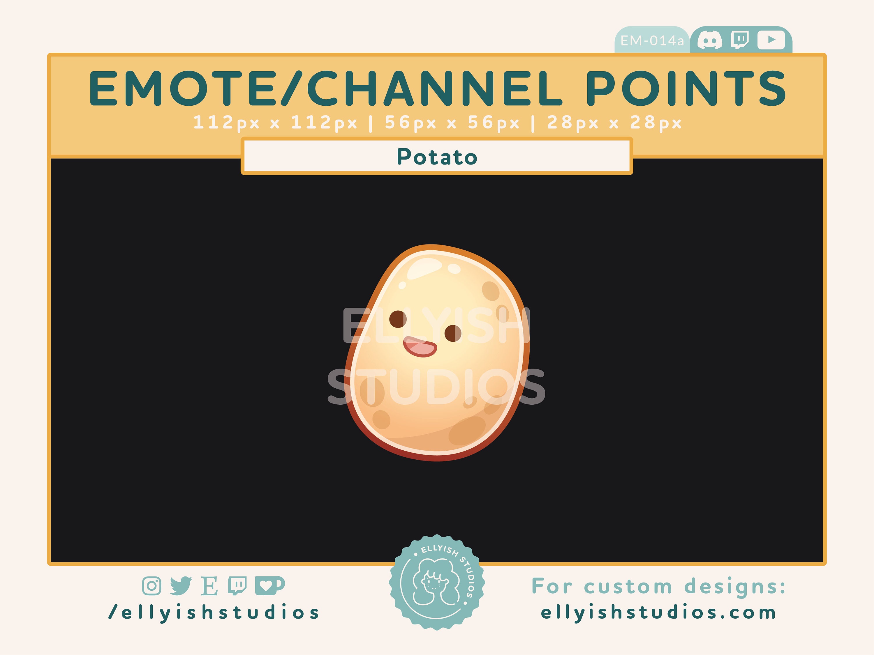 Cute Happy Potato Emote Spud Boiled Tato Channel Points Kawaii Food ...