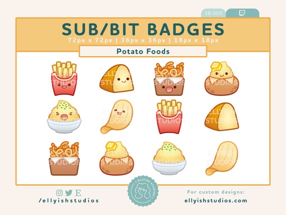 Cute Potato Food Twitch Sub Badges Set of 6 With 2 Versions | Etsy