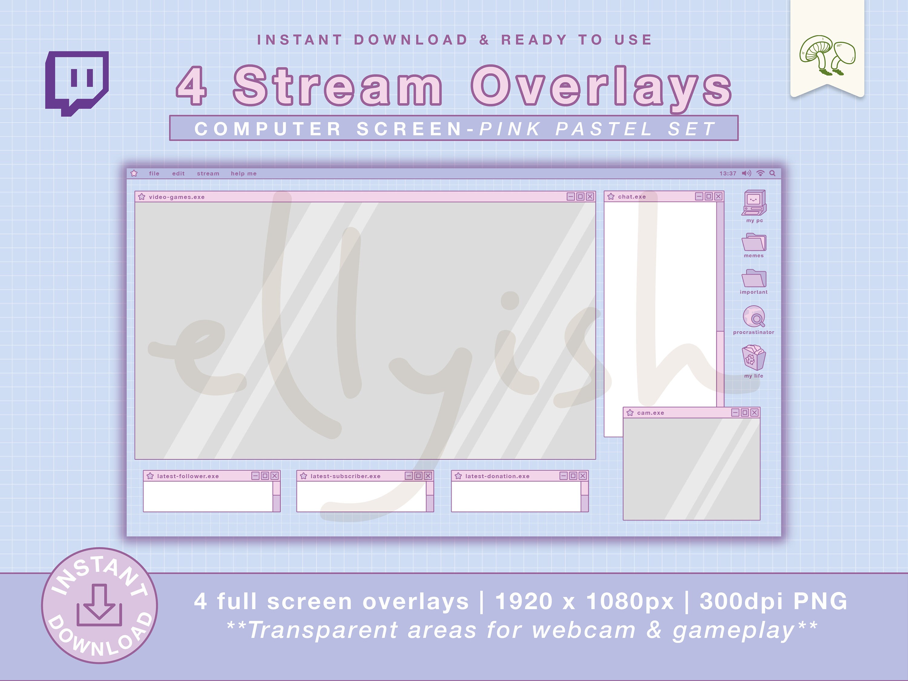 4 Twitch Stream Full Screen Overlay Pixel Computer Pastel | Etsy UK