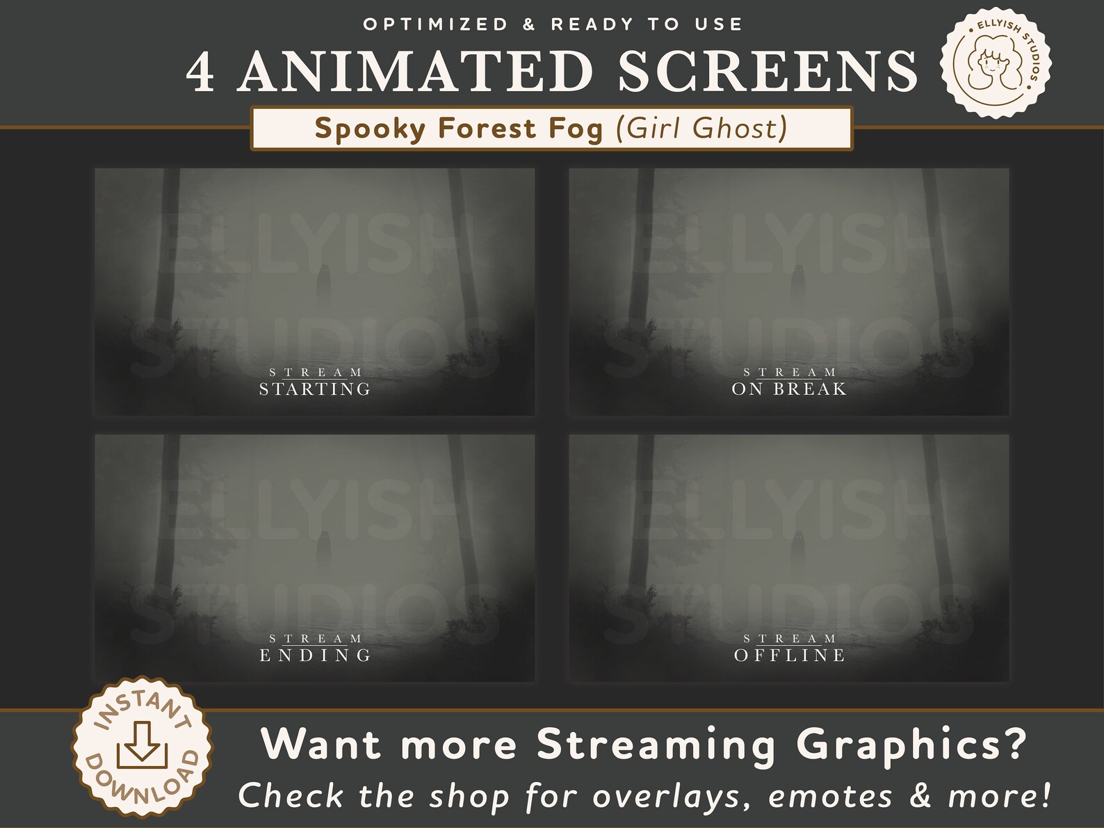 4 ANIMATED Spooky Stream Screens Horror Scary Halloween Girl Ghost ...