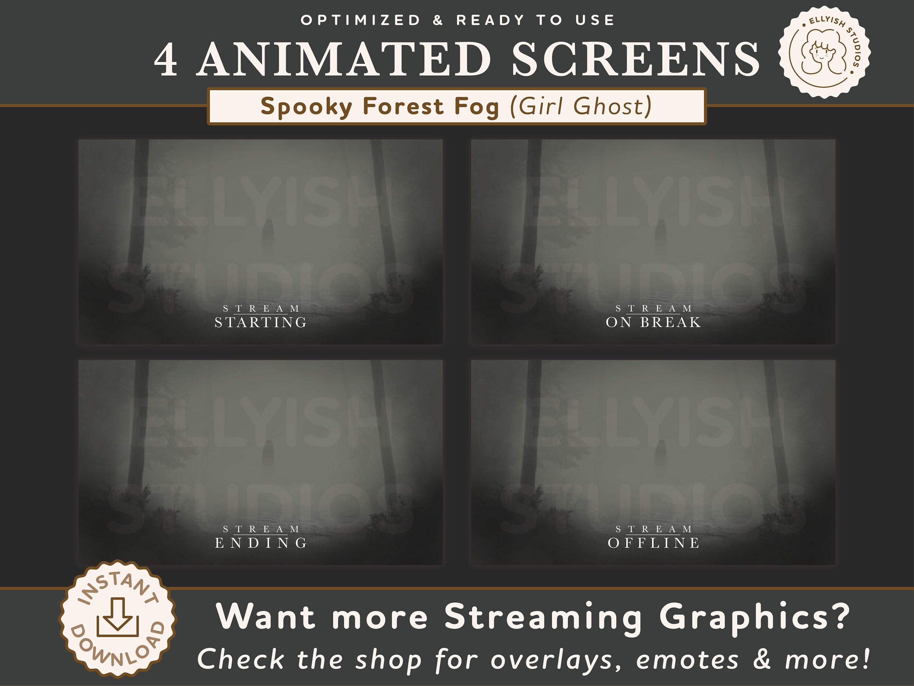 4 ANIMATED Spooky Stream Screens Horror Scary Halloween Girl Ghost ...