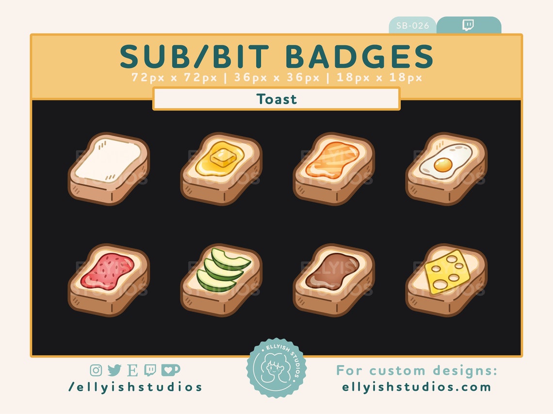 8 Toast Twitch Sub Badges | Food Bread | Cute Breakfast Egg Chocolate ...
