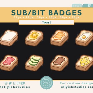 8 Toast Twitch Sub Badges | Food Bread | Cute Breakfast Egg Chocolate ...