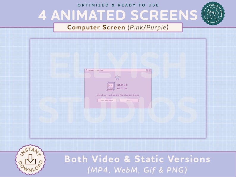 4 ANIMATED Pixel Computer Stream Screens | Pastel Pink & Purple ...