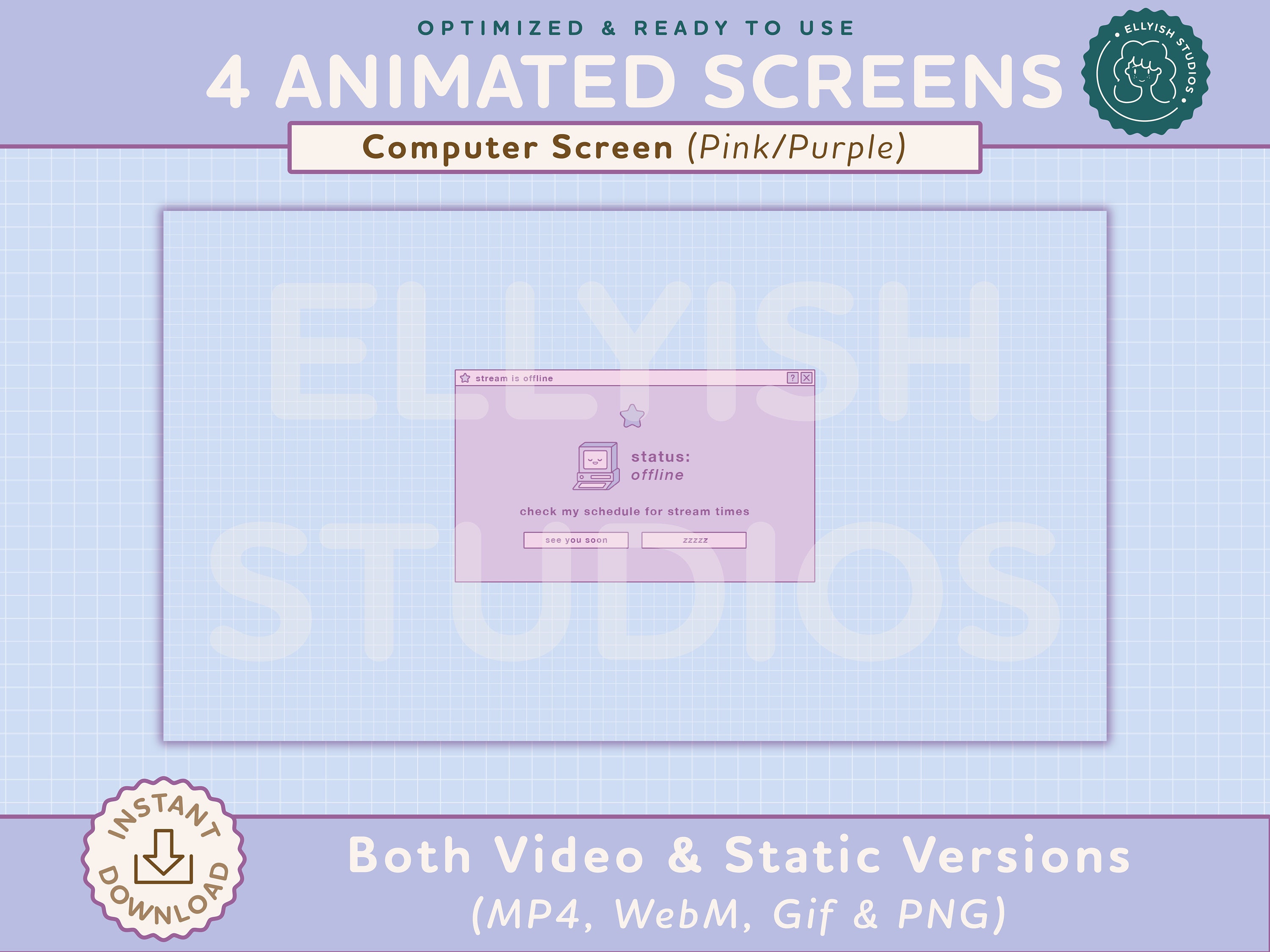 4 ANIMATED Pixel Computer Stream Screens | Pastel Pink & Purple ...