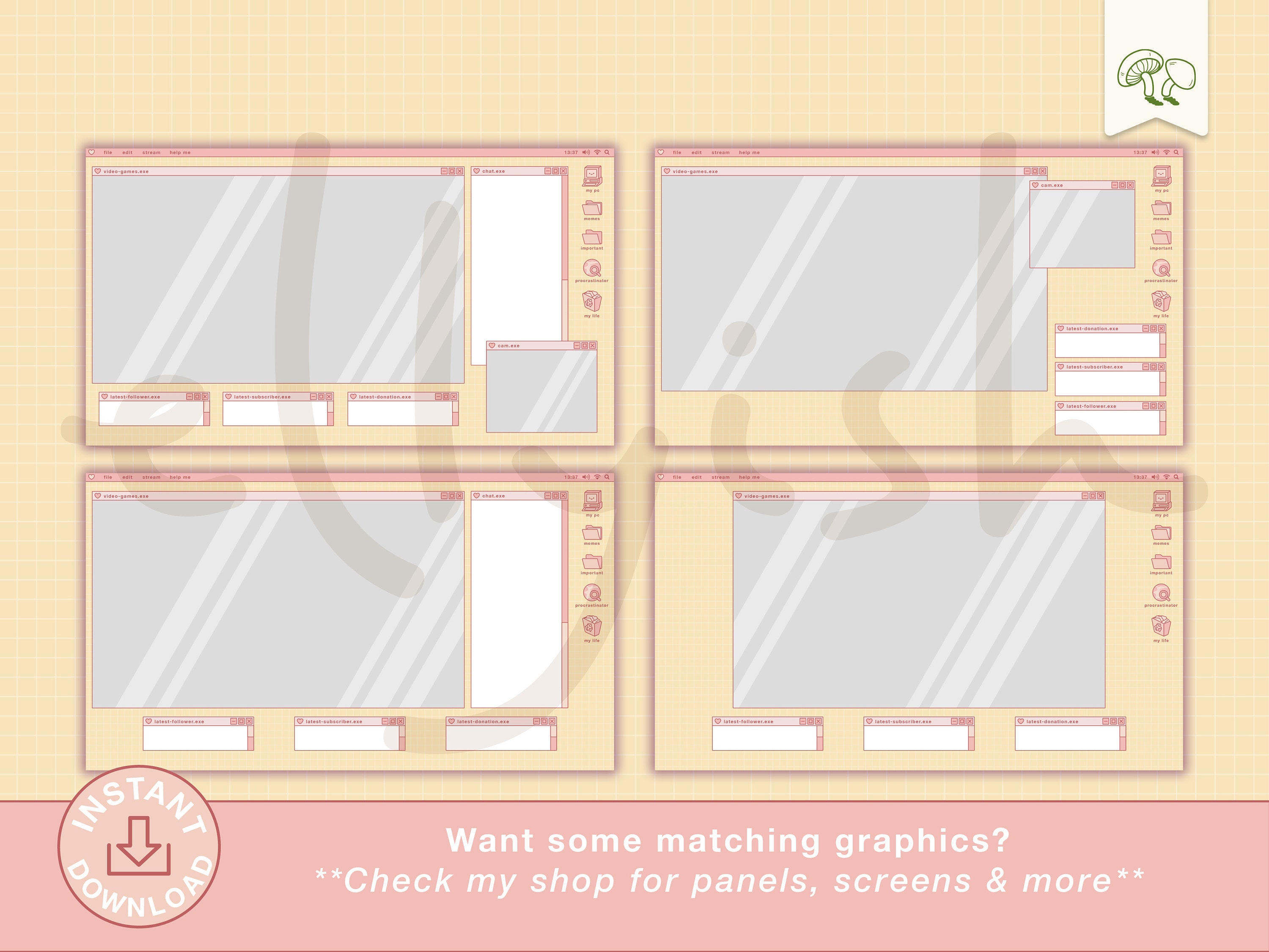 4 Twitch Stream Full Screen Overlay Pixel Computer Pastel | Etsy