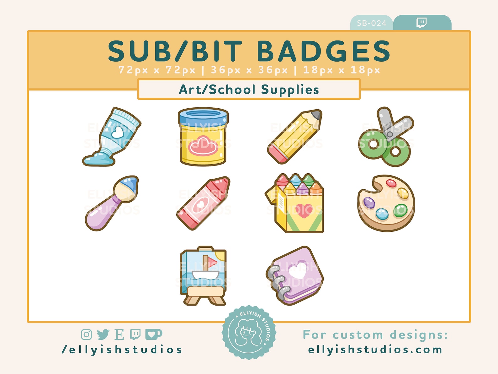 10 Art School Supplies Twitch Sub Badges | Creative Artist Crafts ...