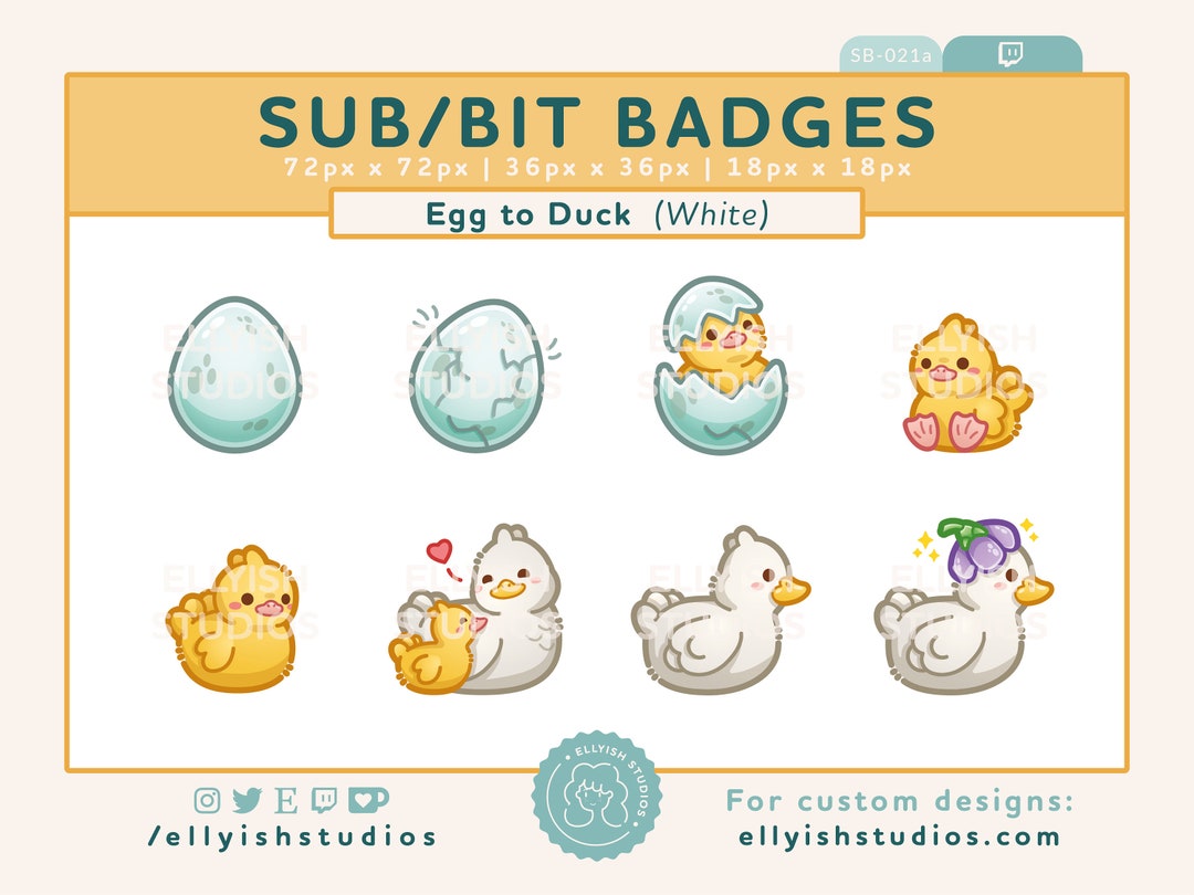 8 Egg White Duck Twitch Sub Badges | Ducky Flower Hat | Cute Baby ...