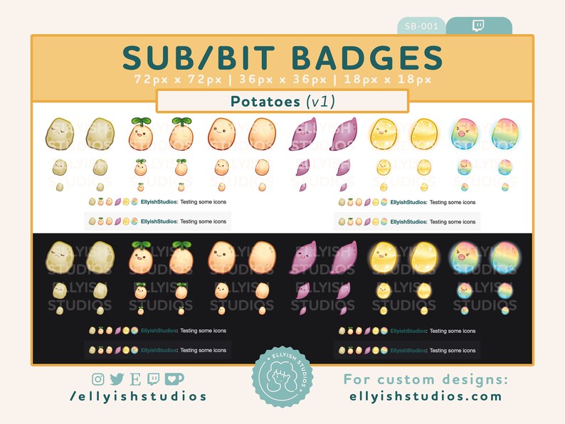 Cute Potato Twitch Sub Badges V1 | Set of 6 With 2 Versions Faces ...
