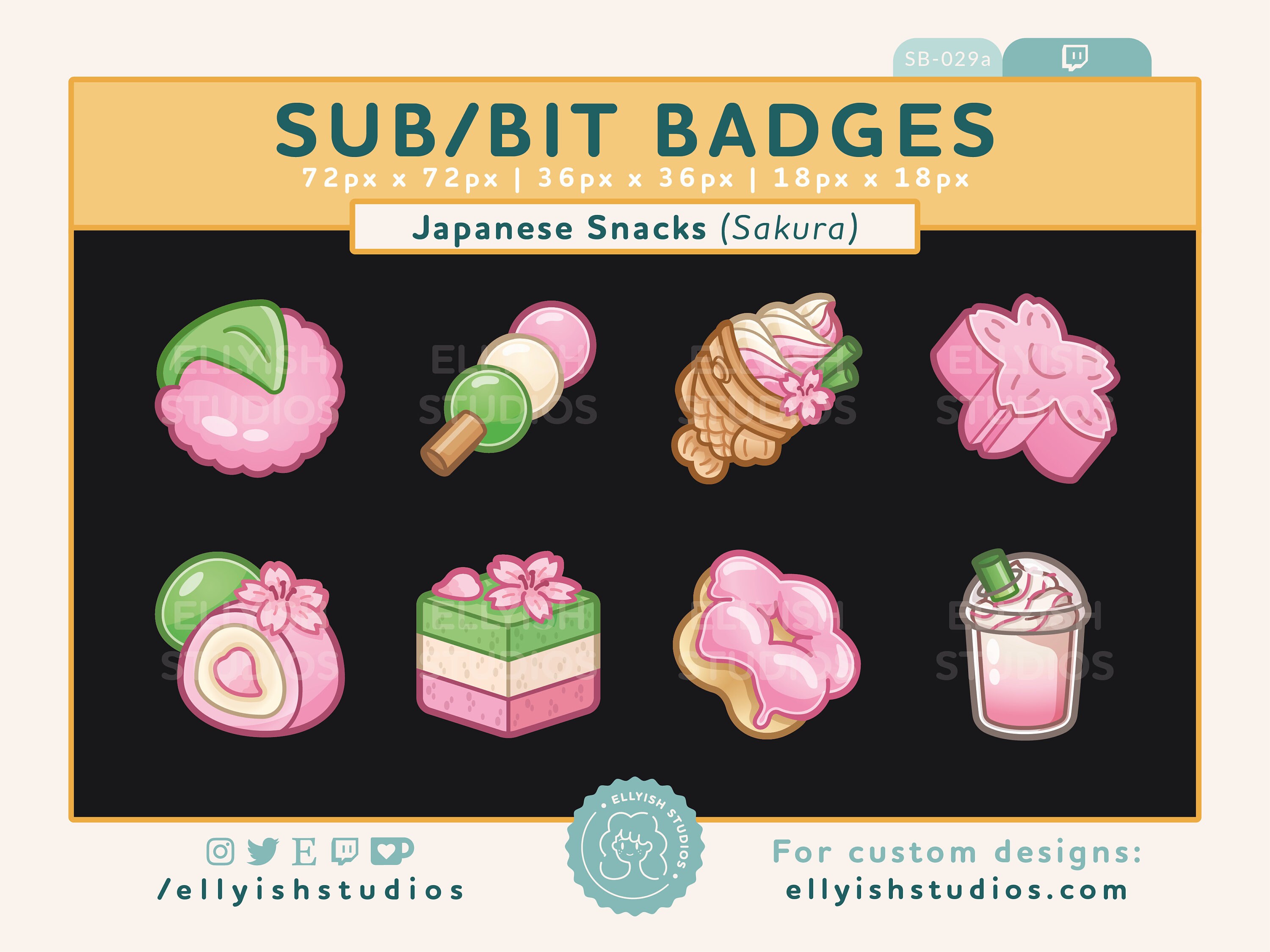 8 Japanese Snacks Sakura Blossom Sub Badges | Pink Food Treats Dessert ...