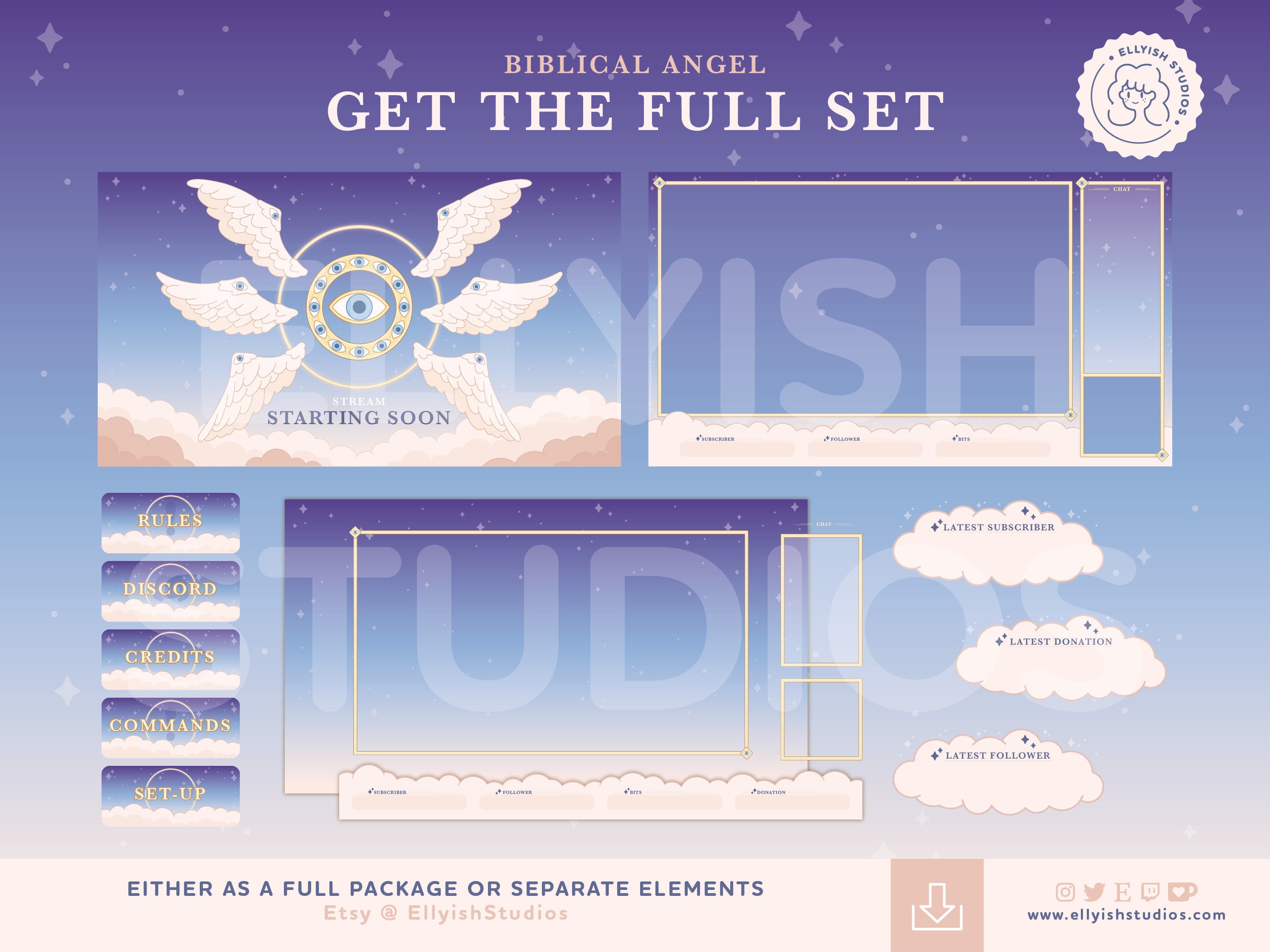 31 Custom Stream Overlay | Biblical Angel Angelic | Heaven Sky Clouds ...