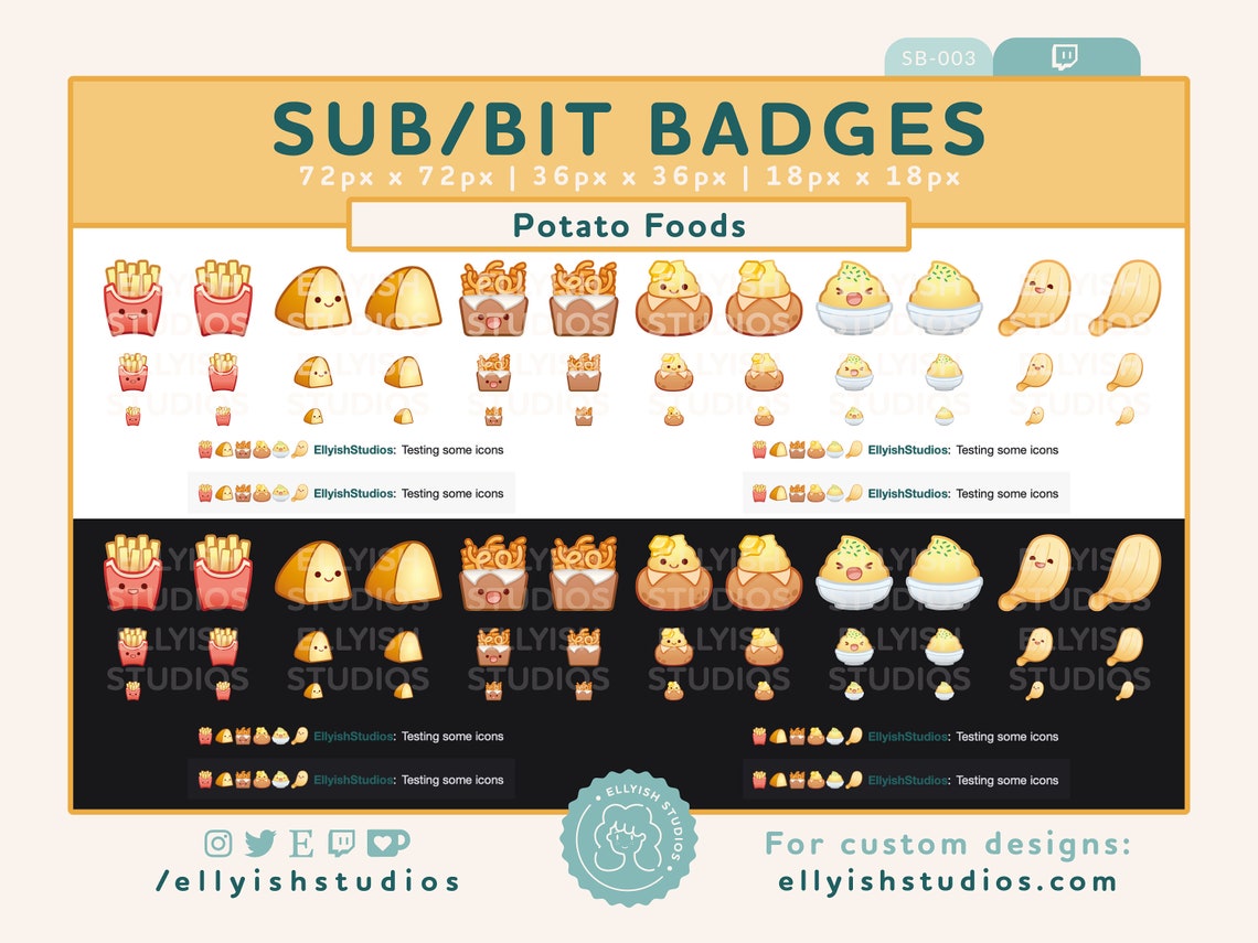 Cute Potato Food Twitch Sub Badges | Set of 6 With 2 Versions Faces ...
