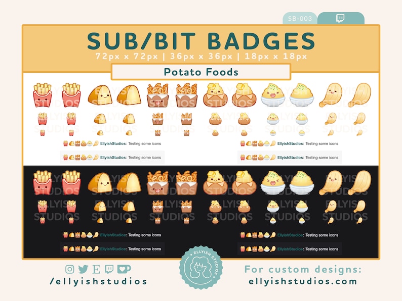 Cute Potato Food Twitch Sub Badges | Set of 6 With 2 Versions Faces ...
