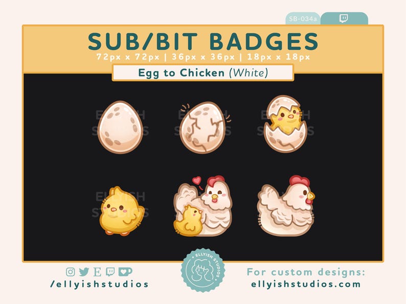 6 Egg White Chicken Twitch Sub Badges | Fluffy Fat Cute Chick | Baby ...