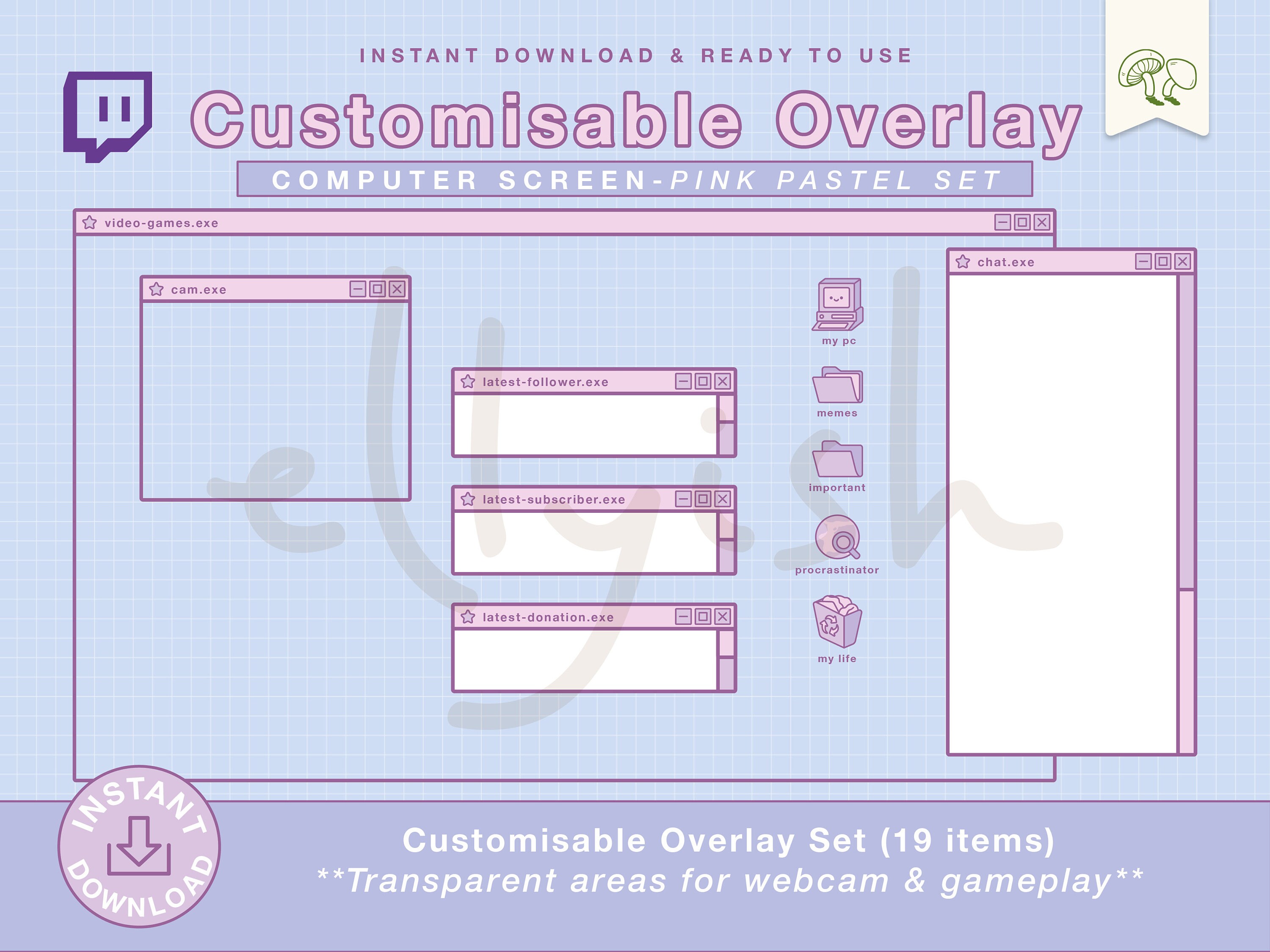19 Set Twitch Stream Customisable Overlay Pixel Computer | Etsy