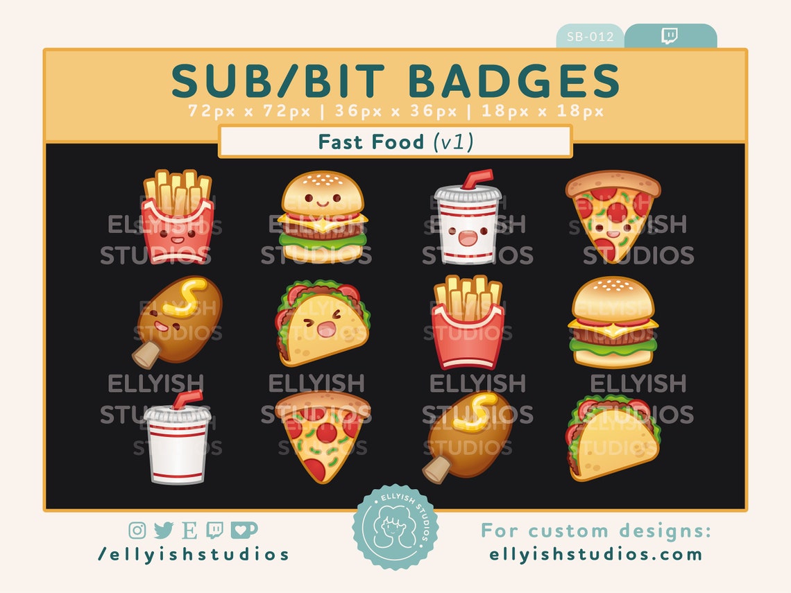 Cute Fast Food Twitch Sub Badges | Set of 6 With 2 Versions Faces ...