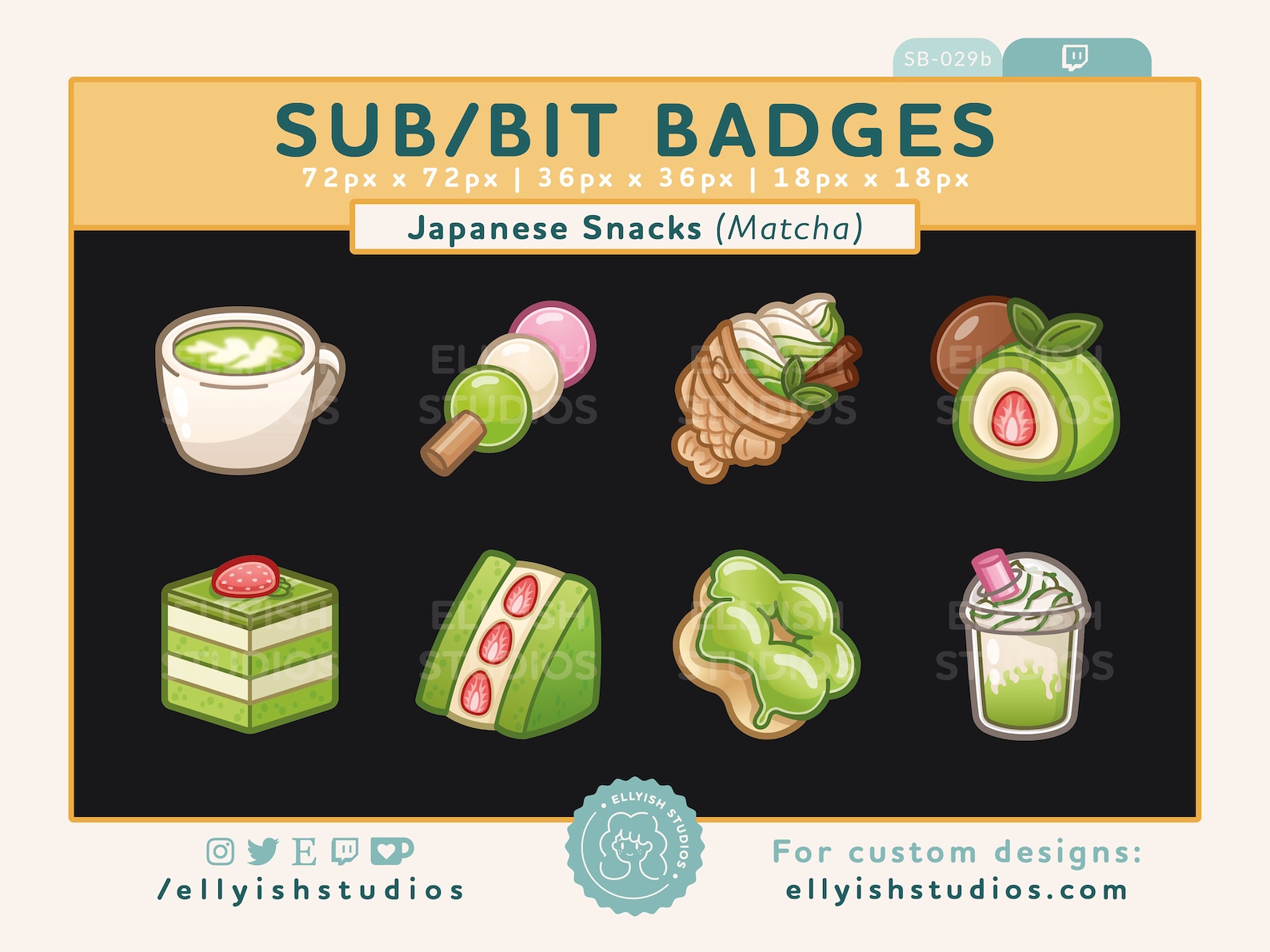 8 Japanese Snacks Matcha Sub Badges | Green Tea Food Treats Dessert ...