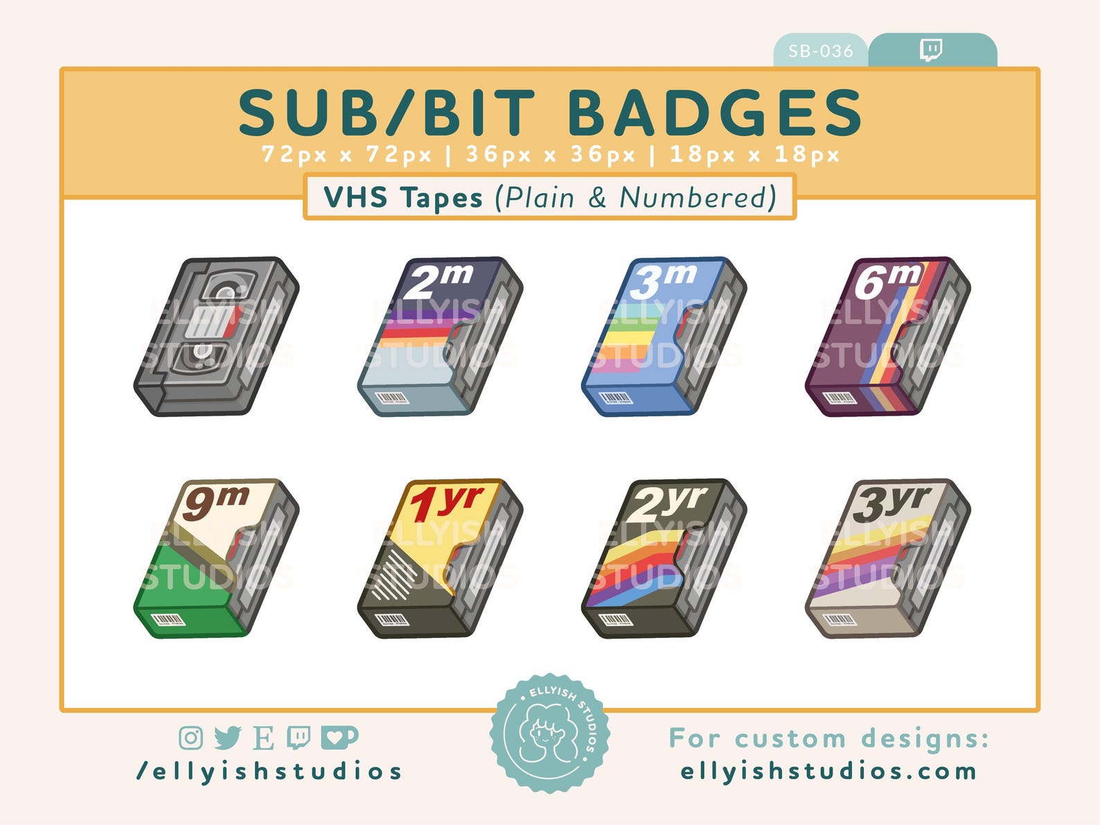 8 VHS Tape Twitch Sub Badges | Plain and Numbered | Retro 80's Y2K Vibe ...