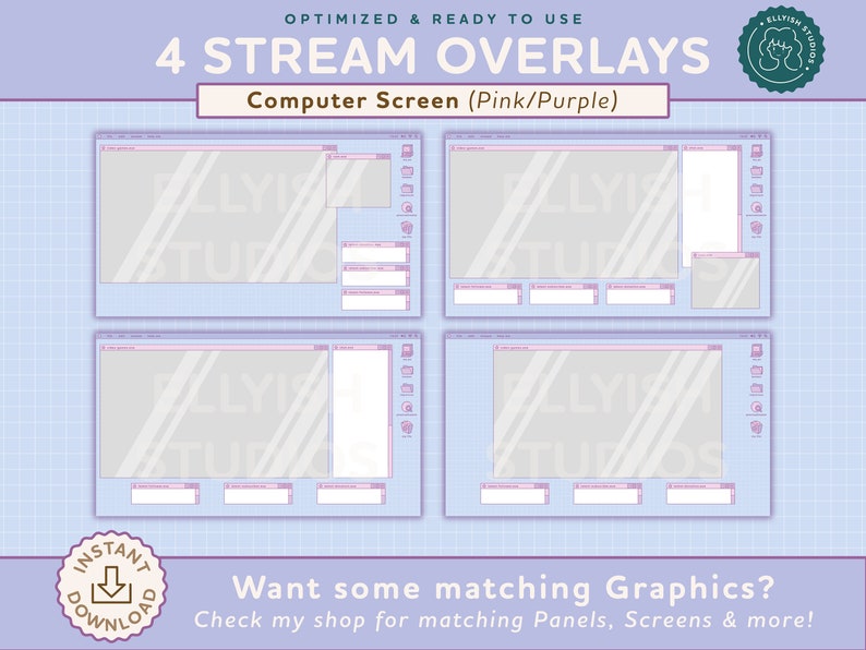 4 Twitch Stream Full Screen Overlay | Pixel Computer | Pastel Pink ...