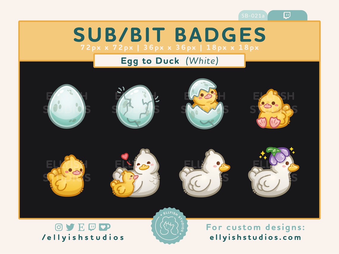 8 Egg White Duck Twitch Sub Badges | Ducky Flower Hat | Cute Baby ...