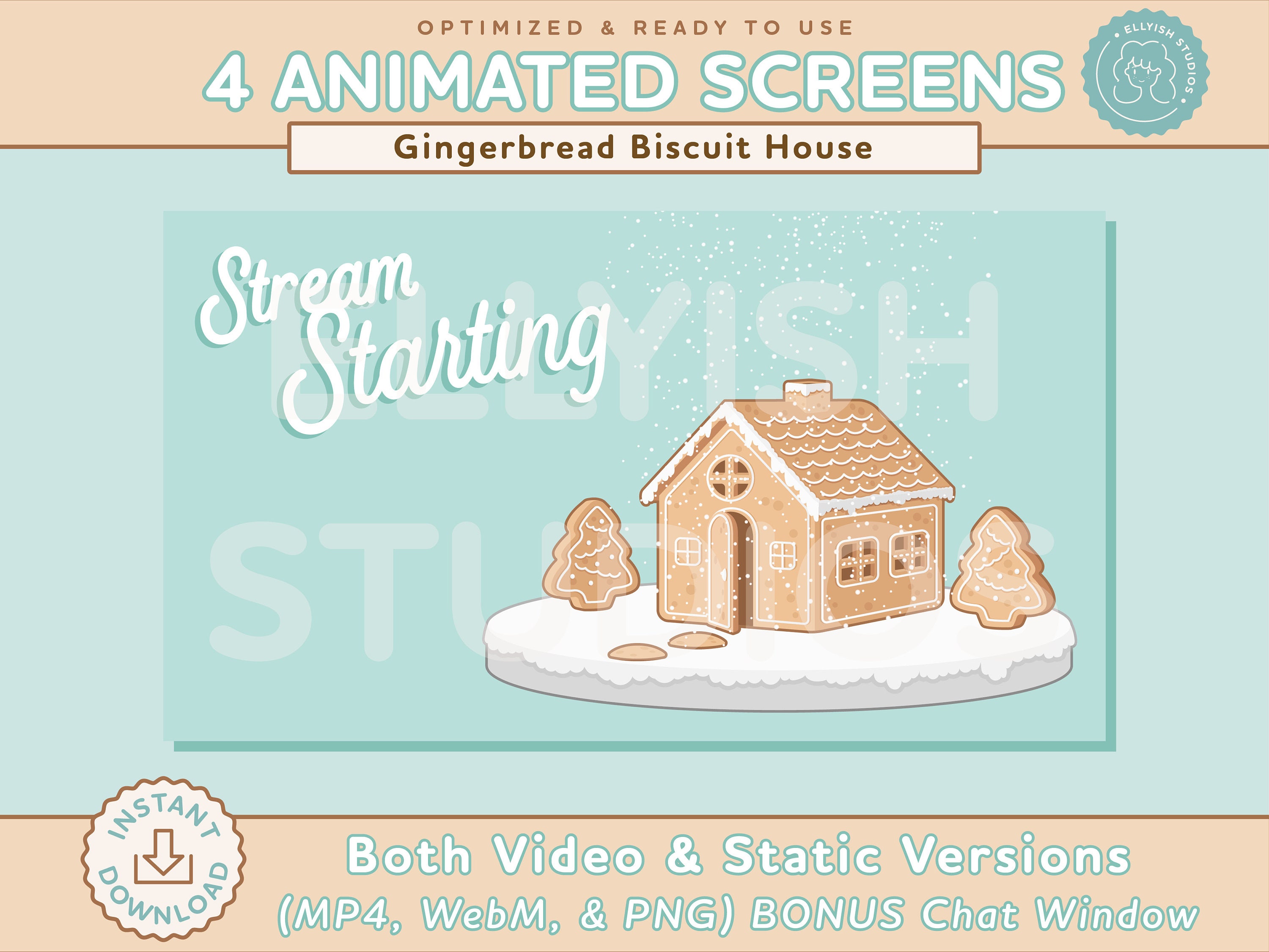 4 ANIMATED Gingerbread House Stream Screens Festive Icing Christmas ...