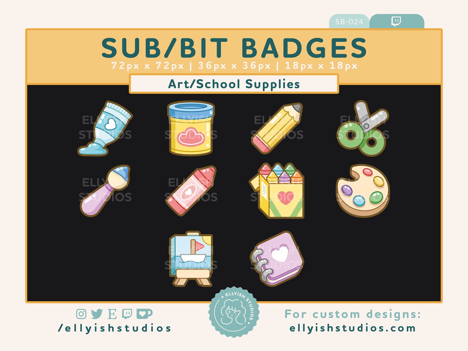10 Art School Supplies Twitch Sub Badges | Creative Artist Crafts ...