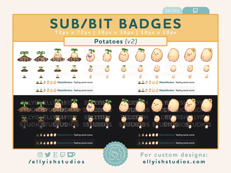 Cute Potato Twitch Sub Badges V2 | Set of 6 With 2 Versions Faces ...
