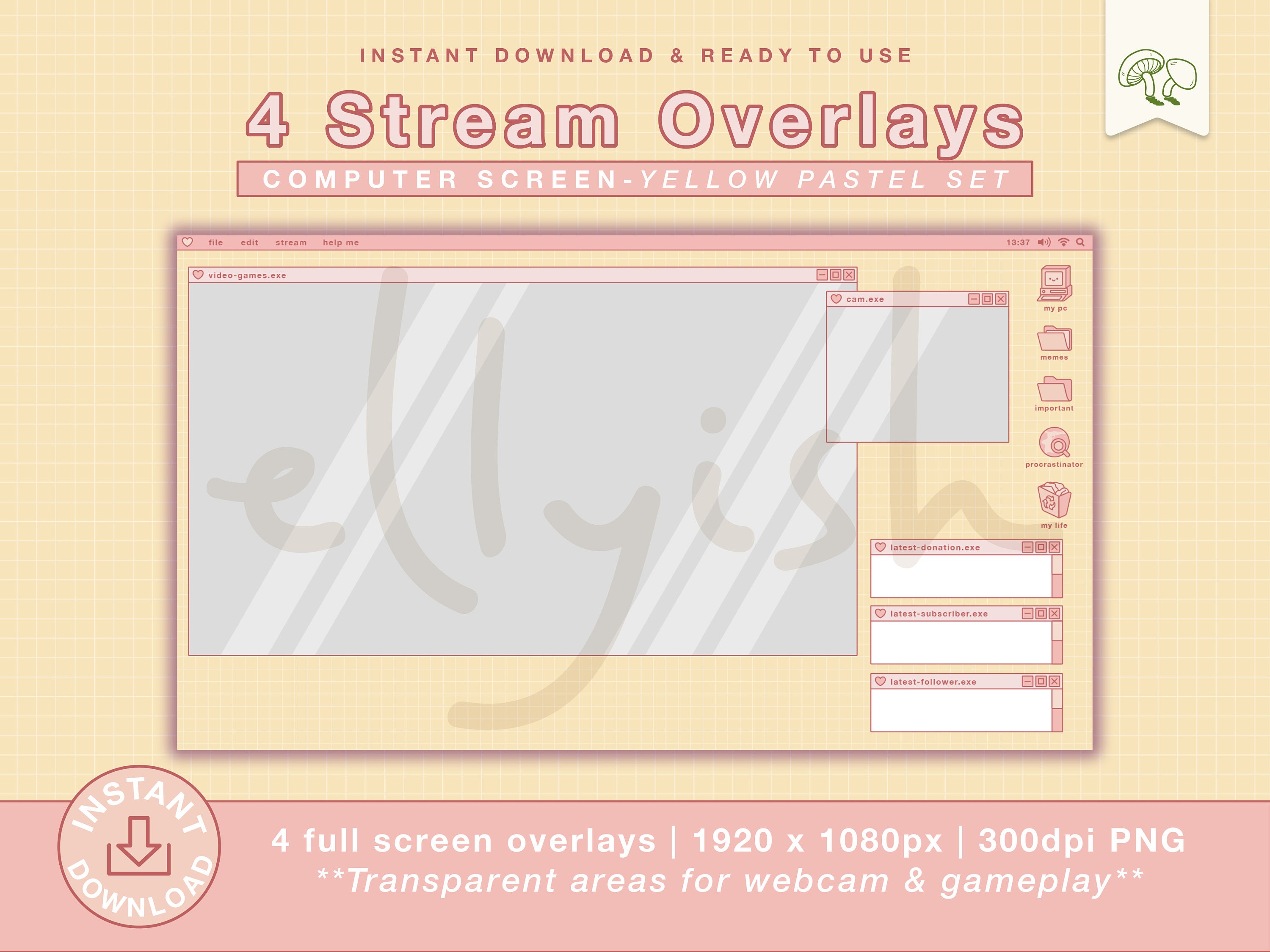 4 Twitch Stream Full Screen Overlay Pixel Computer Pastel | Etsy