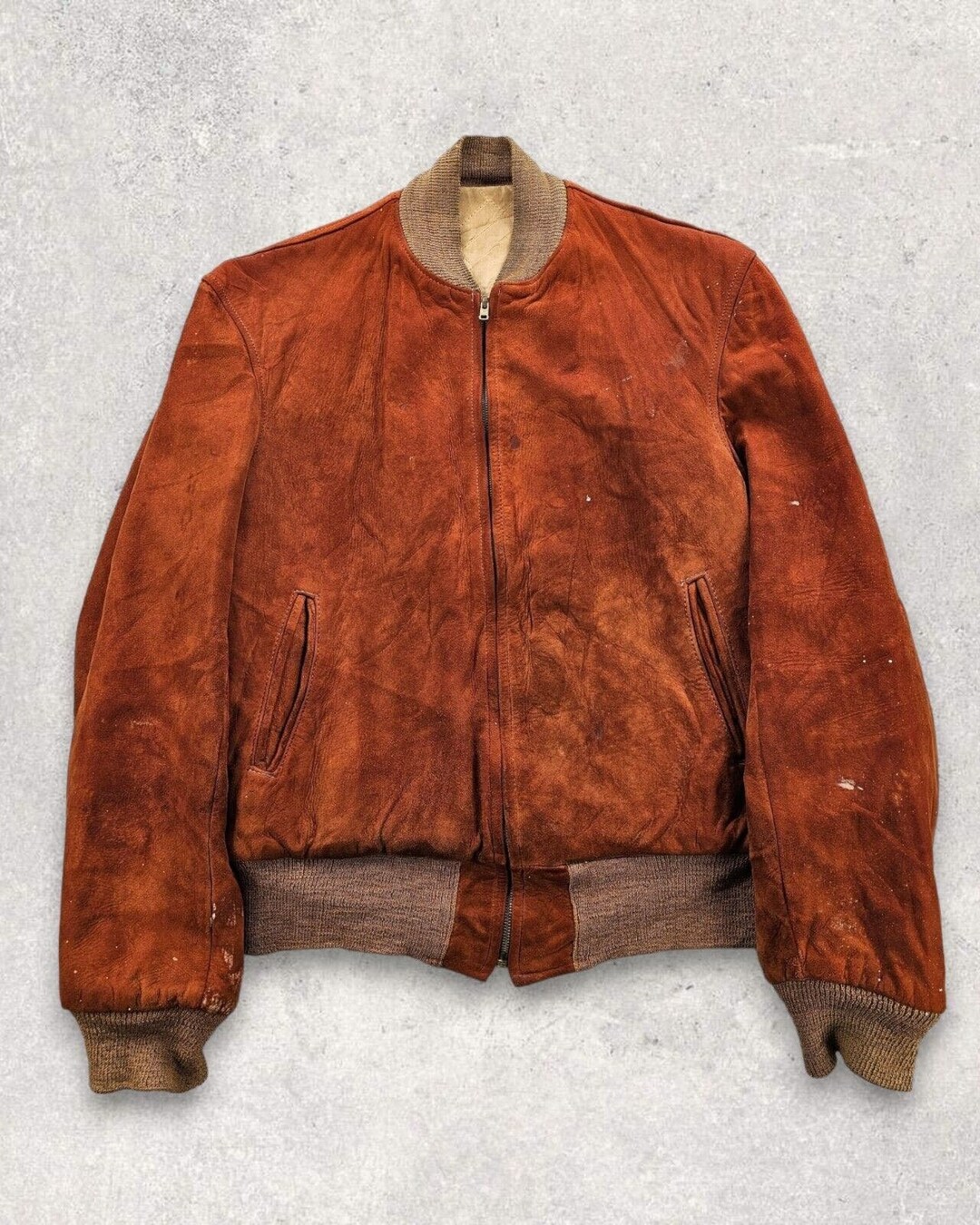 Vintage 1950s Suede Bomber Jacket Flash Zipper Rockabilly M Made in ...